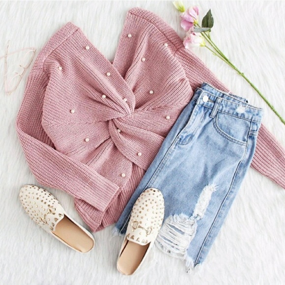 womens | Sweaters | Wow Twist Back Bejeweled Off The Shoulder Sweater ...